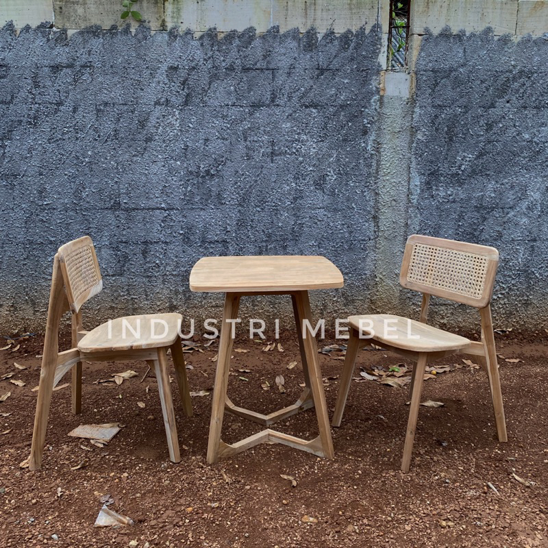 Jual Set Meja Cafe Rotan Jati - Meja Makan Cafe Kaki V Retro Scandinavian - Kursi Makan Cafe ...
