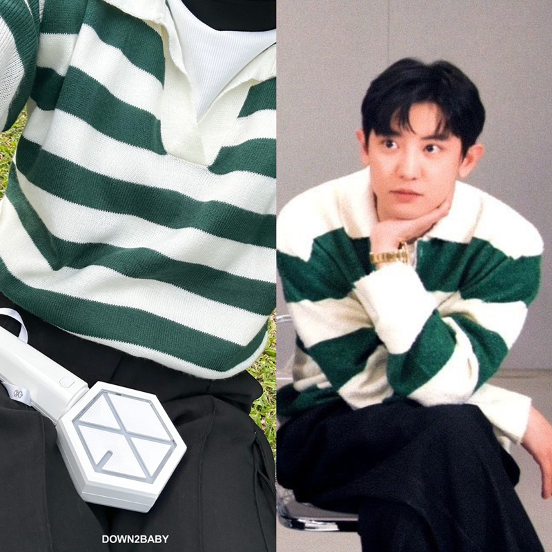 Jual Sweater Knit (Rajut) Chanyeol EXO Inspired / Hijau Putih Stripe ...