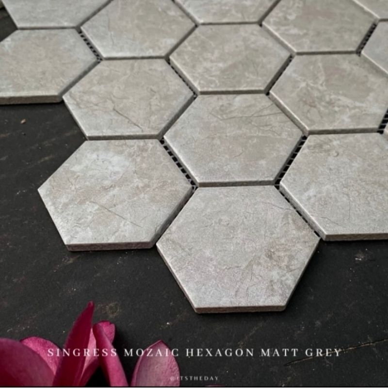 Jual Mozaik Porcelain Hexagonal Grey Matte Mozaic Porcelain Hexagon Grey Mozaik Abu Mozaik ...