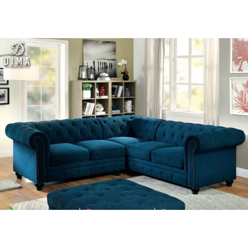 Jual sofa ruang tamu sudut Chesterfield kancing | Shopee Indonesia