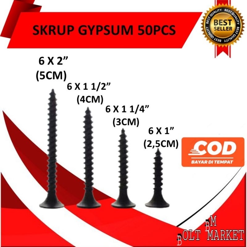 Jual Sekrup 50pcs Mur Baut Skrup Baja Gypsum Gipsum 2,5cm 3cm 4cm 5cm | Shopee Indonesia