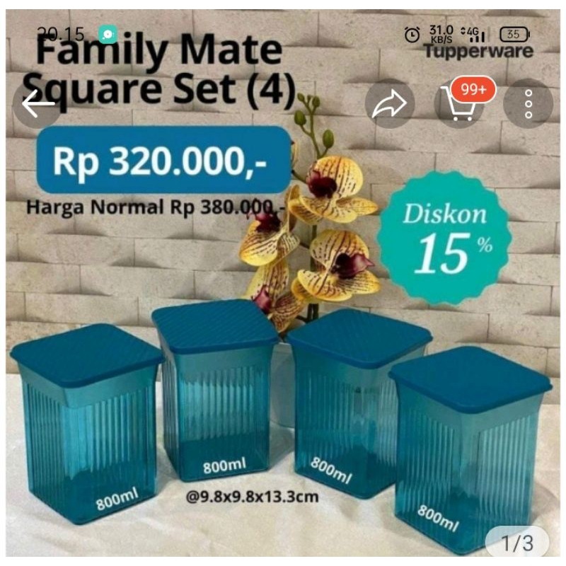 Jual Tupperware toples bening family mate square 800ml | Shopee Indonesia