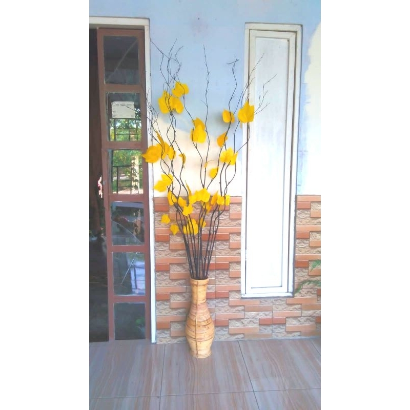 Jual Bambu ulir daun paket pot bunga hias artificial imitasi palsu ...