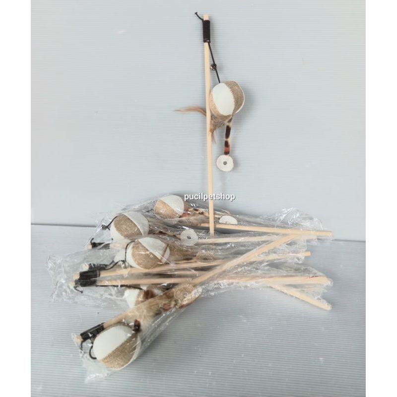 Jual Mainan Kucing Mainan Kitten Pancingan Kayu Pancingan Bola Tongkat ...