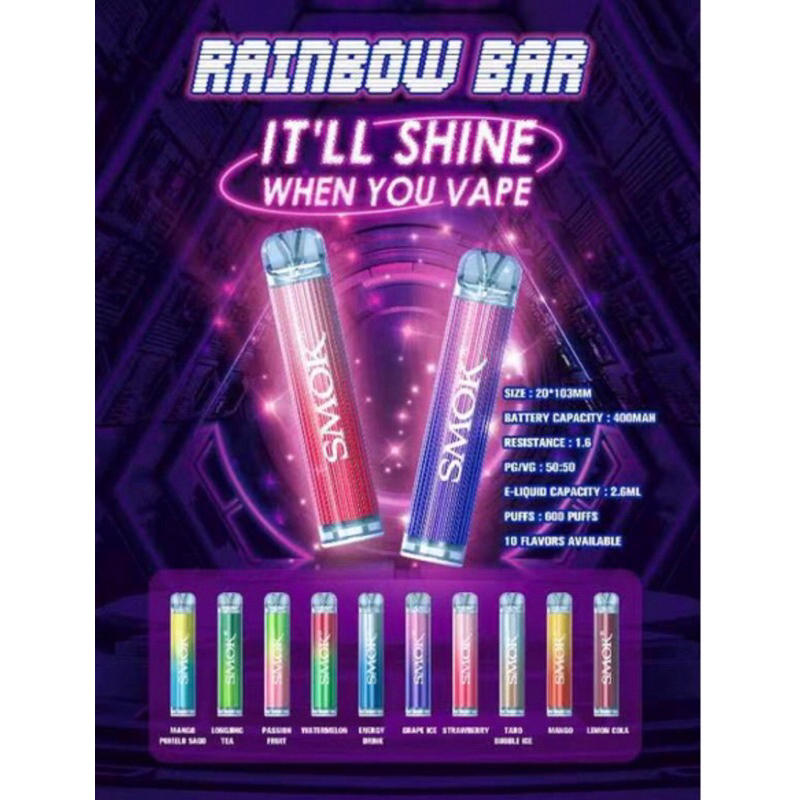 Jual SMOK VAPE RAINBOW BAR DISPOSABLE vape led vape glow in the dark ...