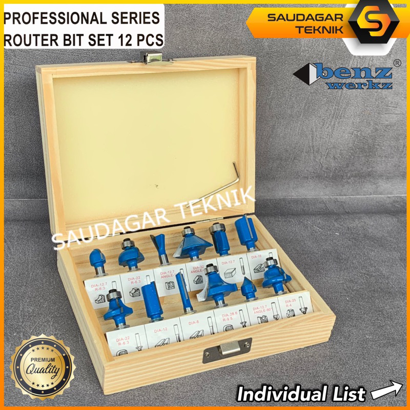 Jual Mata Profil Kayu Mata Trimmer Kayu Router Bit Set Benz Werkz ...