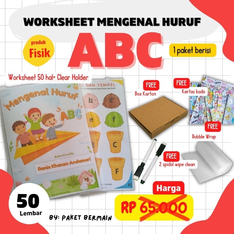 Jual Worksheet Mengenal Huruf ABC/ Worksheet Huruf Abjad/ Worksheet ...