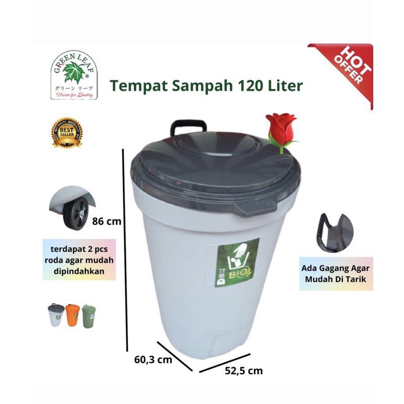 Jual GREEN LEAF - Tempat Sampah Roda 120 Liter / Tempat Sampah 120 ...