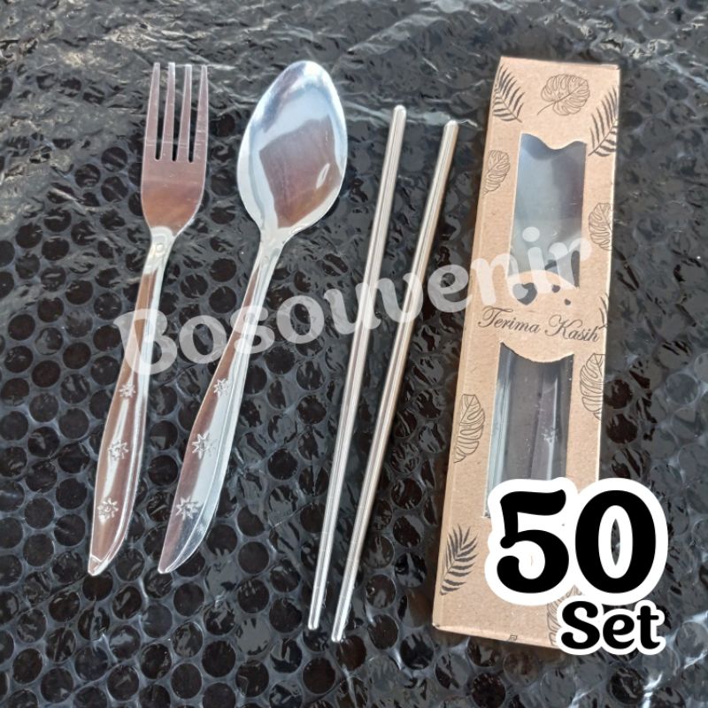 Jual Isi 50 set Sendok Garpu Sumpit Stainless BINTANG + Box rustic ...
