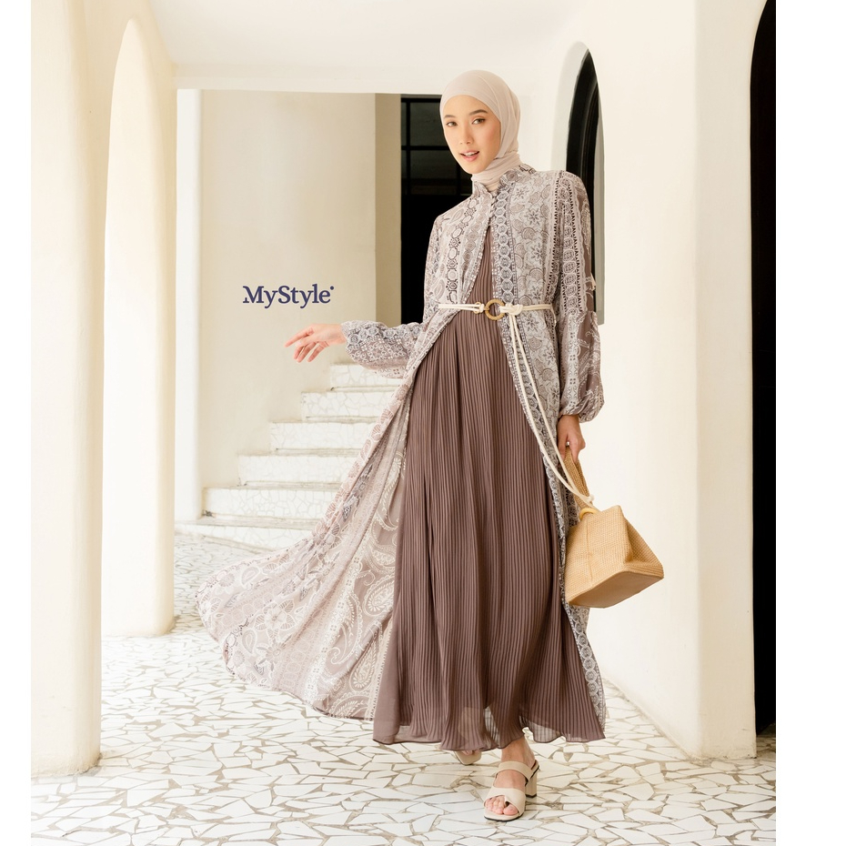 Jual MyStyle Qiana Dress | Gamis Dress Set Outer Tribal Plisket | Raya ...