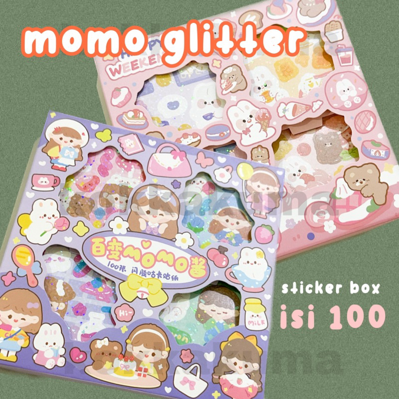 Jual ( KKM ) Sticker Momo Bear Fashion Hologram Glitter Box isi 100 Pcs ...