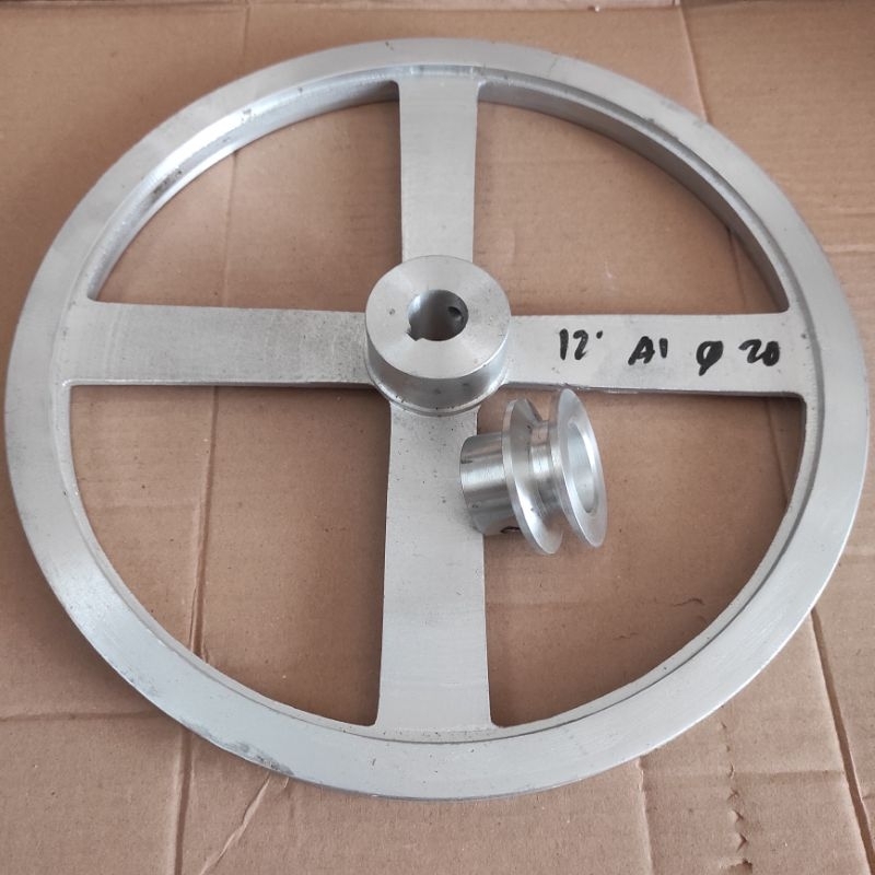 Jual Paket Pulley 12 inch dan 2 inch as bisa request Pully Alumunium ...