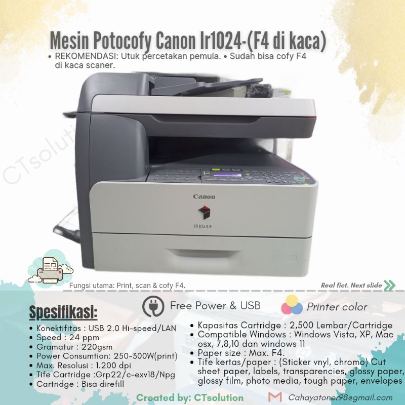 Jual Mesin Potocofy F4 Canon ir1024 Cocok buat Percetakan Kantoran atau ...