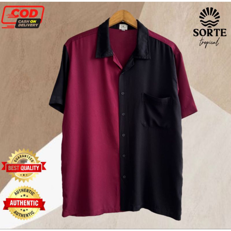 Jual SORTE TROPICAL - Baju Kemeja Hawaiian Pantai Polos Two Tone Maroon ...