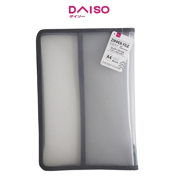 Jual Daiso A4 Zipper File Gray with Internal Pocket | Shopee Indonesia