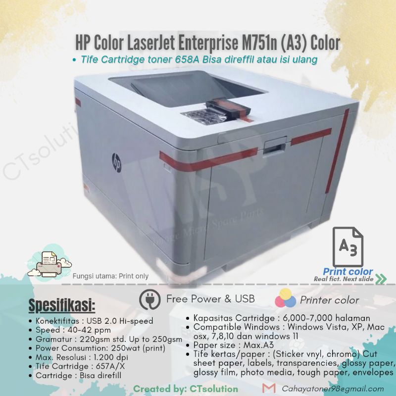 Jual HP Color LaserJet Enterprise M751 A3 Color | Shopee Indonesia