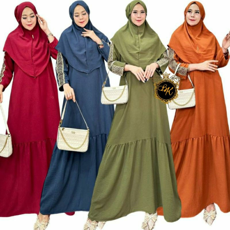 Jual Terbaru Gamis Set Hijab | Gamis Cringkel + Hijab | Gamis Arabian Cringkel| | Shopee Indonesia