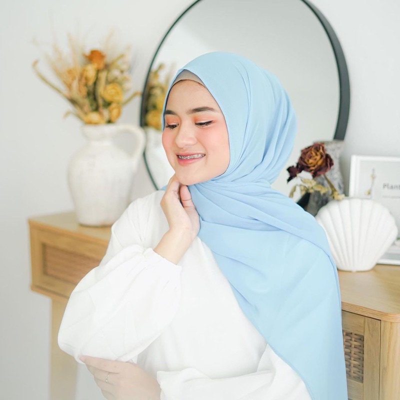 Jual Pashmina Baby Blue Pashmina ceruty Biru muda | Shopee Indonesia