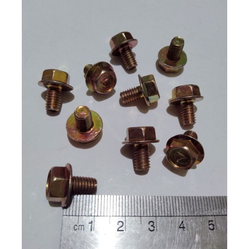 Jual Baut flange bolt m6 x 10 mm / baut topi kuning ( kunci 10 ) | Shopee Indonesia