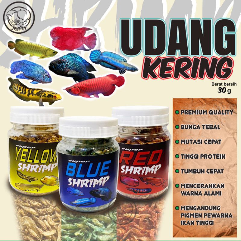Jual udang kering 30gr blue red yellow shrimp pakan ikan pakan channa ...