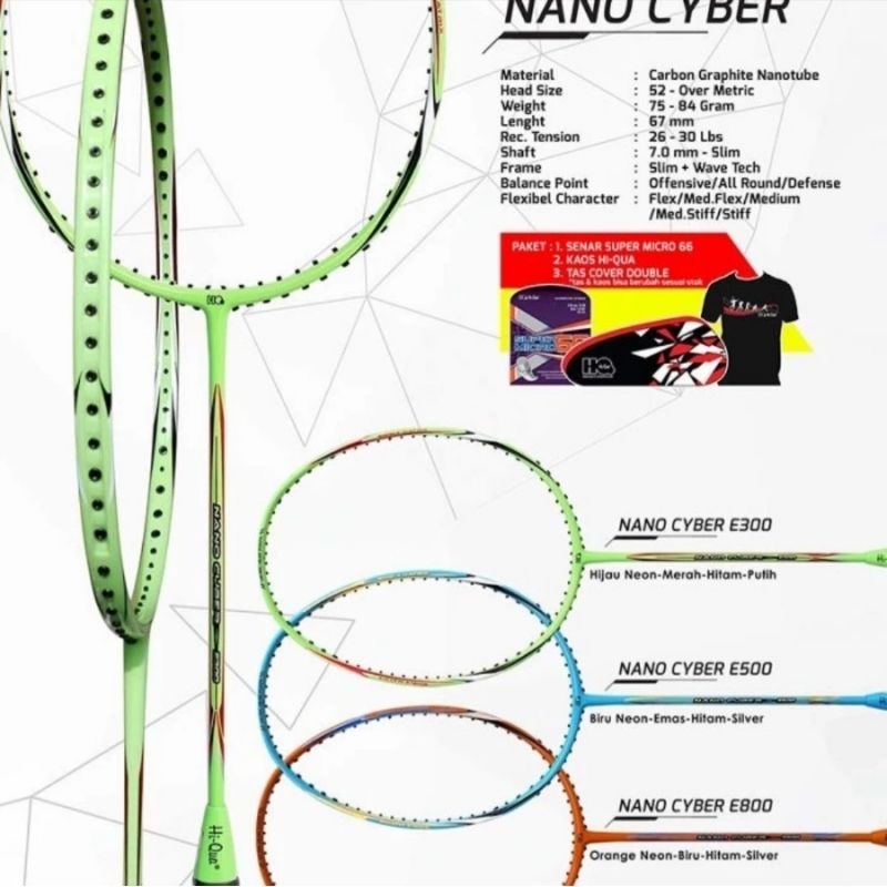 Jual Raket Badminton HiQua Nano Cyber 5u 78gr 100% Original | Shopee Indonesia