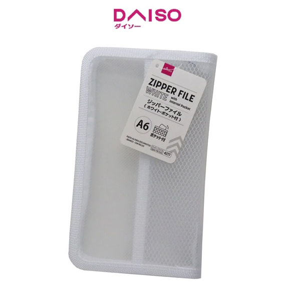 Jual Daiso A6 Zipper File White with Internal Pocket | Shopee Indonesia