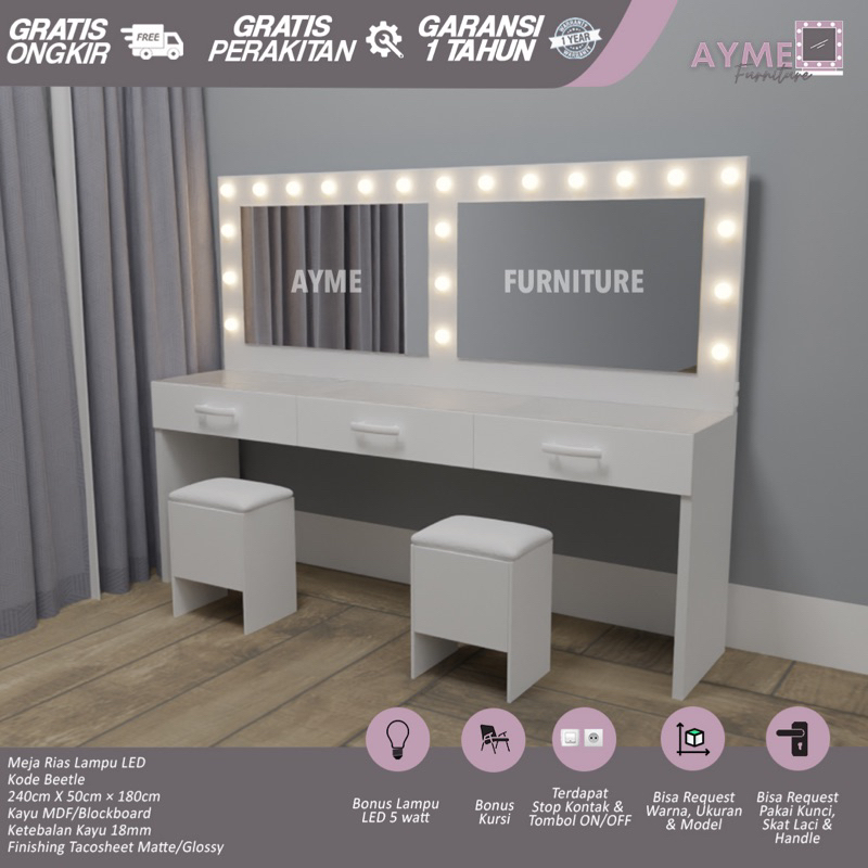 Jual Meja Rias Makeup Lampu Double Beetle (JABODETABEK) | Shopee Indonesia