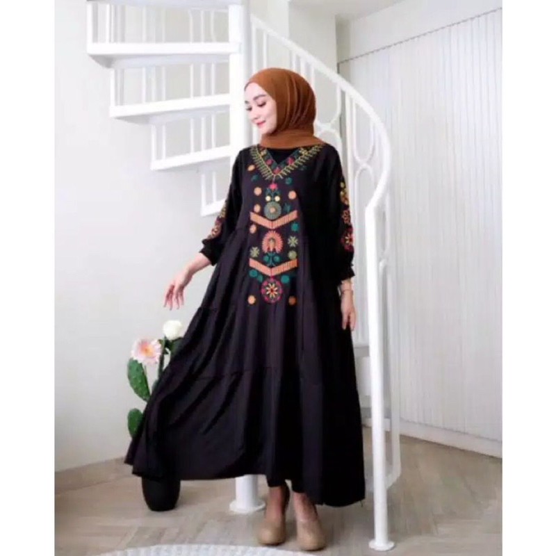 Jual Dress / Gamis Hitam Bordir | Shopee Indonesia