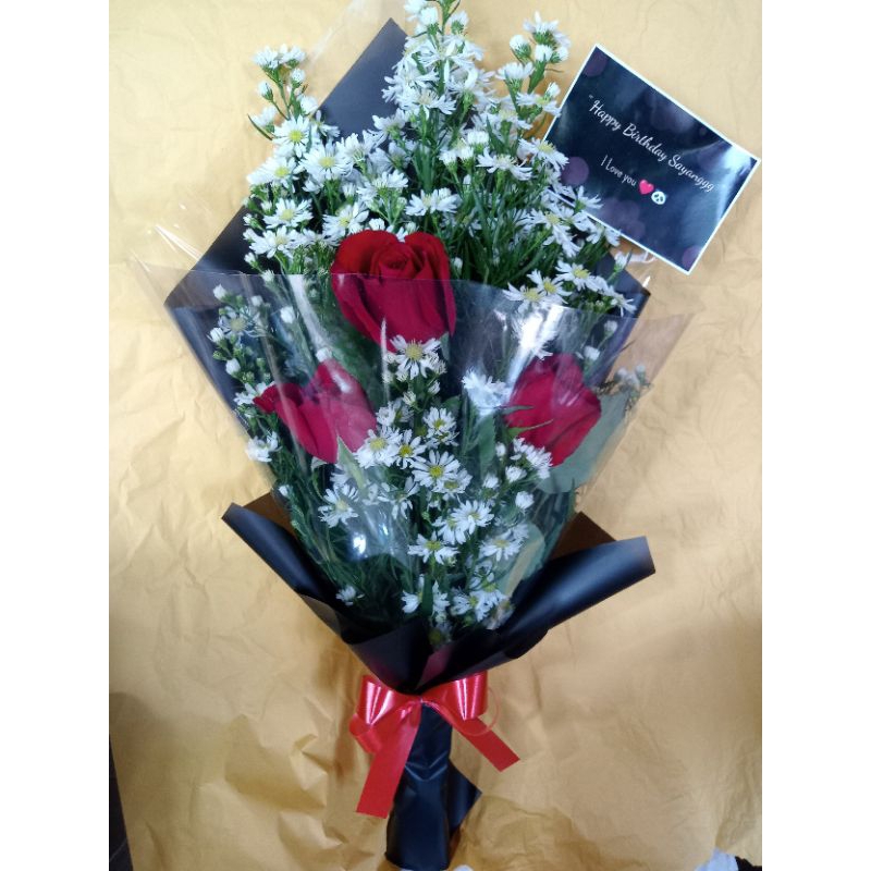 Jual Buket bunga mawar merah 3 asli segar CMHI BDG PDLRG | Shopee Indonesia