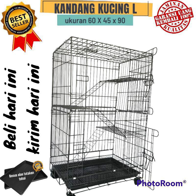Jual Kandang Kucing Tingkat 3 Size L 90x60x45 cm + Roda (Muat 3-4 Ekor ...