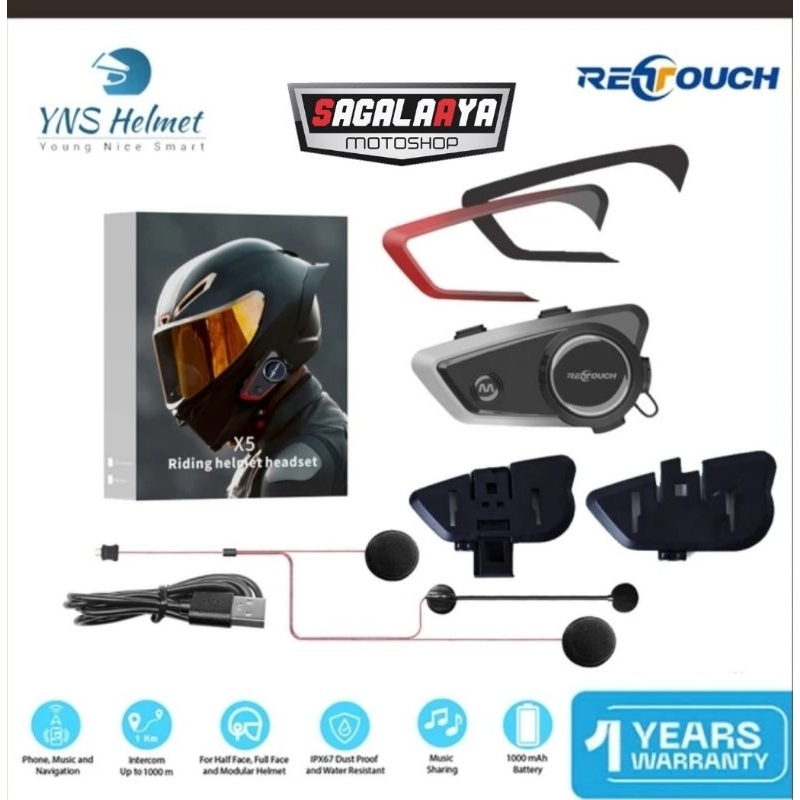 Jual intercom helm retouch x5 bluetooth headset interphone garansi 1 tahun X 5 | Shopee Indonesia