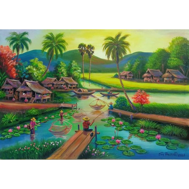 Jual hiasan dinding cetak pemandangan plus bingkai real pict ukuran 65* ...