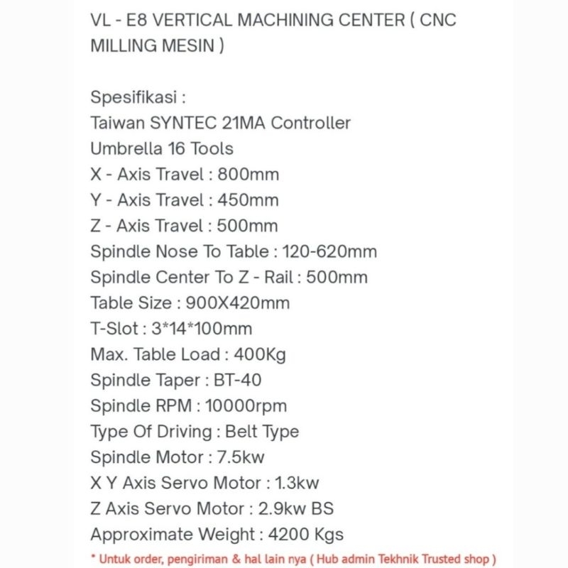 Jual Milling cnc machining center vertical mesin bubut VL-E8 ( HARGA ...