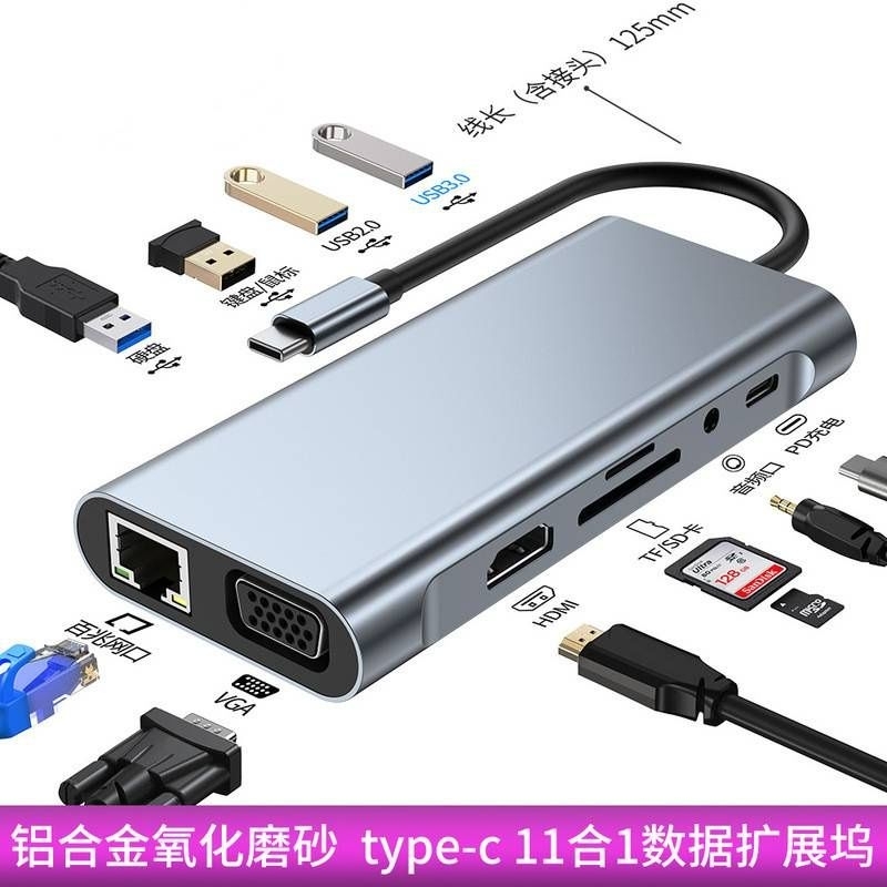 Jual 11 in 1 USB Hub Type C to LAN RJ45 PD HDMI 4k AUX VGA TF SD CARD ...