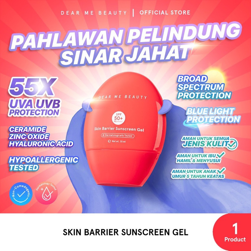 Jual Dear Me Beauty Skin Barrier Sunscreen Gel SPF 50 PA++++ (35ml ...
