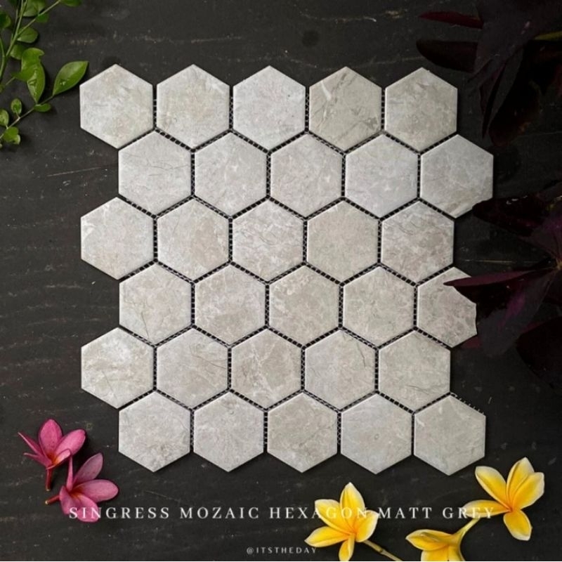 Jual Mozaik Porcelain Hexagonal Grey Matte Mozaic Porcelain Hexagon Grey Mozaik Abu Mozaik ...