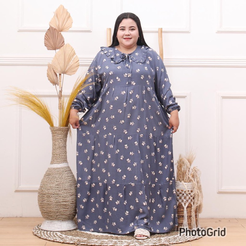 Jual MIDI DRESS MOTIF JUMBO LD 130 RAYON PREMIUM DRESS SUSUN KOREAN STYLE BUSUI LENGAN PANJANG ...