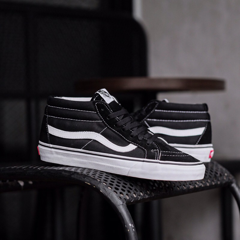 Jual Vans Sk8 Mid Reissue Black White 100 Original Shopee Indonesia