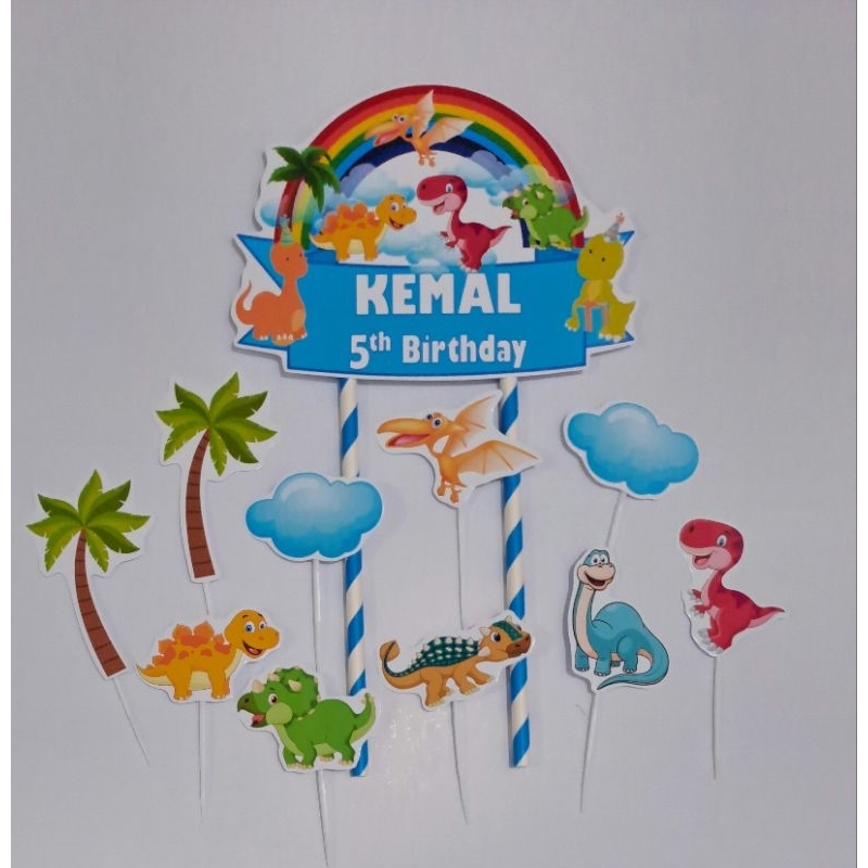 Jual TOPPER CAKE GAMBAR DINO BIRU DINOSAURUS 2 BISA CUSTOM NAMA ...