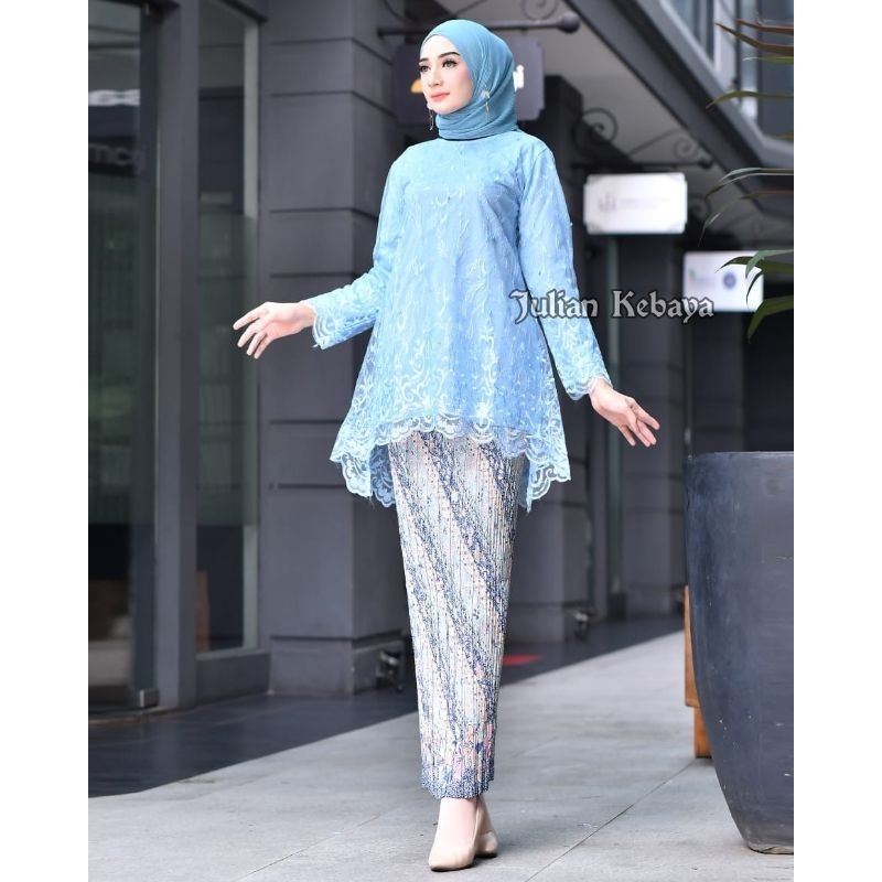 Jual Couple Kebaya Baby Blue / Set Kebaya Couple Kemeja Batik / Couple ...