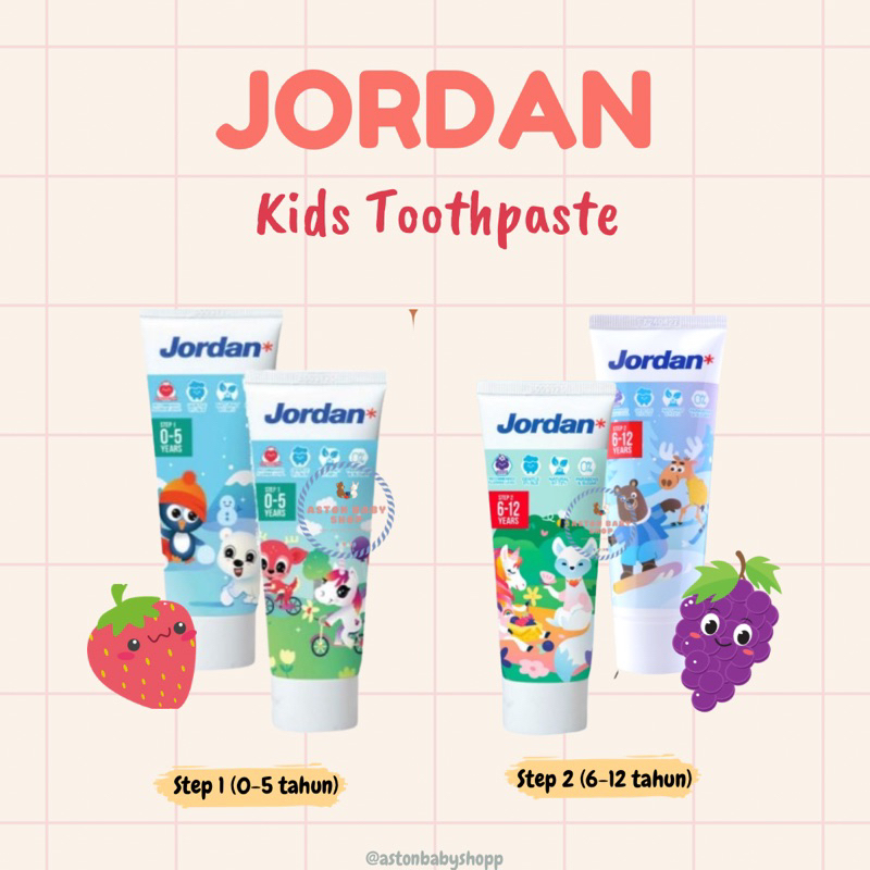 Jual Jordan Kids Toothpaste Step 1 & Step 2 with Flouride Odol Pasta ...