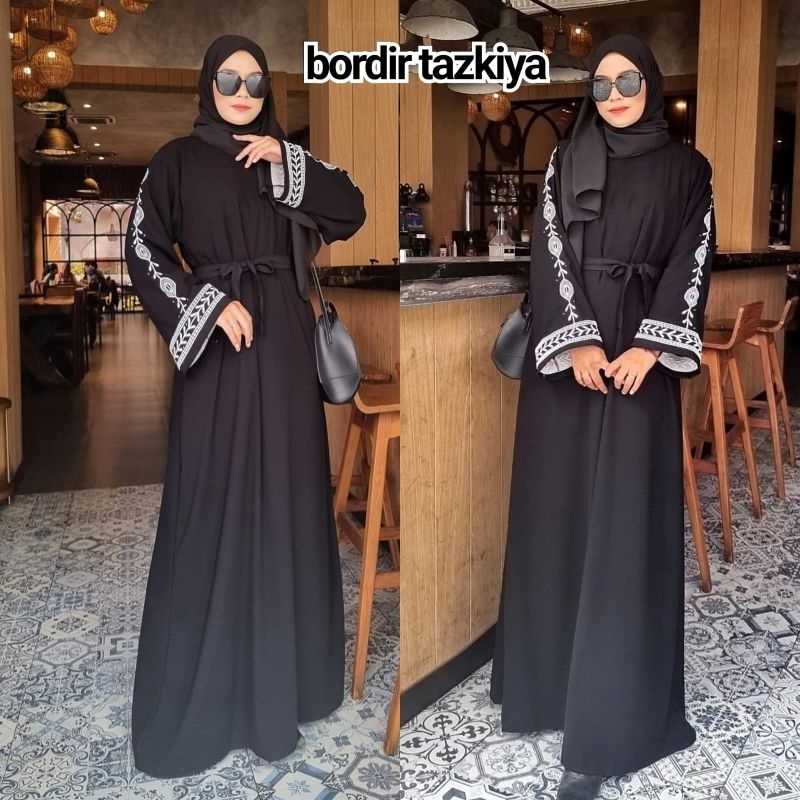 Jual Abaya Dubai Mewah Free Belt Kualitas Butik Arab Turkey Elegant Bordir Tazkiya | Shopee ...