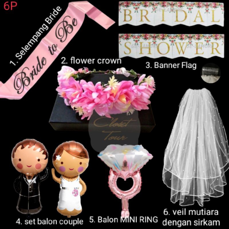 Jual Paket bridal shower set selempang dan flower crown 6 items ...