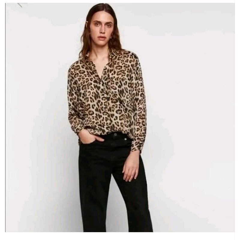 Jual New Zara Leopard Print Shirt Blouse Shopee Indonesia