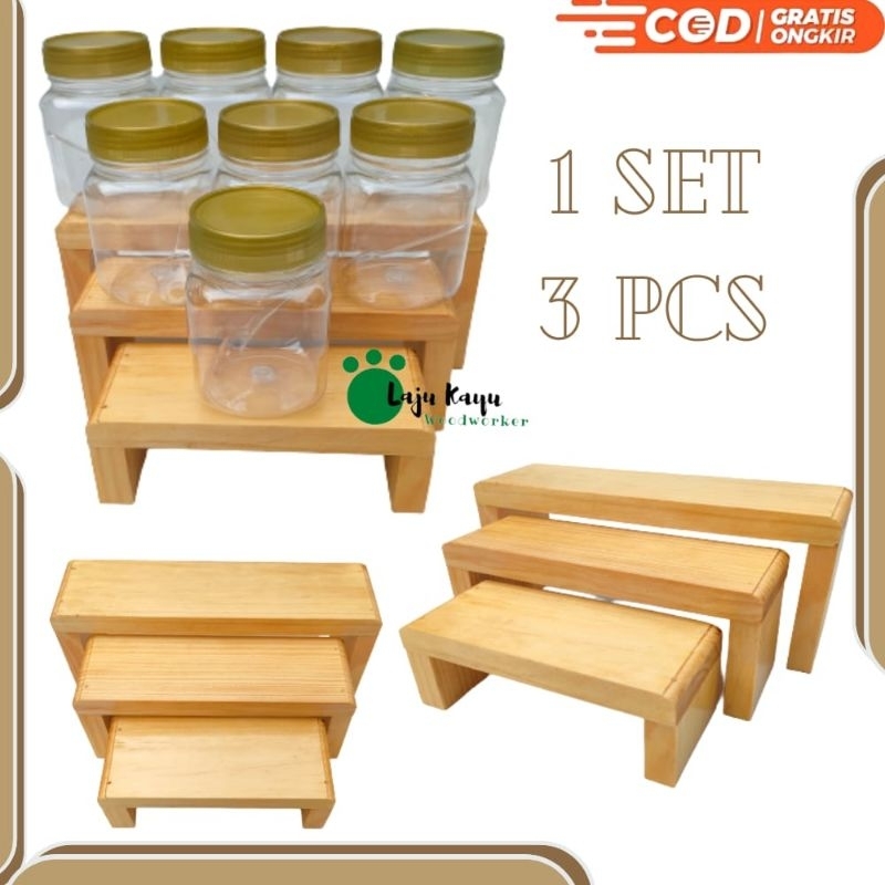 Jual Display Rak Susun Pajang Produk Rak Tangga Kayu Panjangan Isi 3 ...