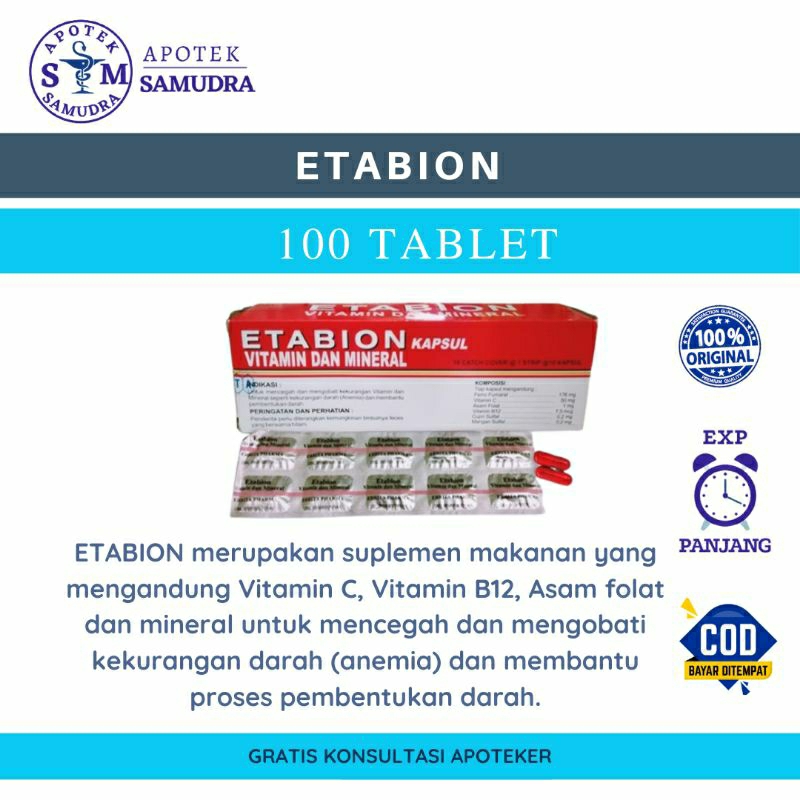 Jual ETABION KAPSUL - 1 BOX ISI 10 STRIP (suplemen penambah darah ...