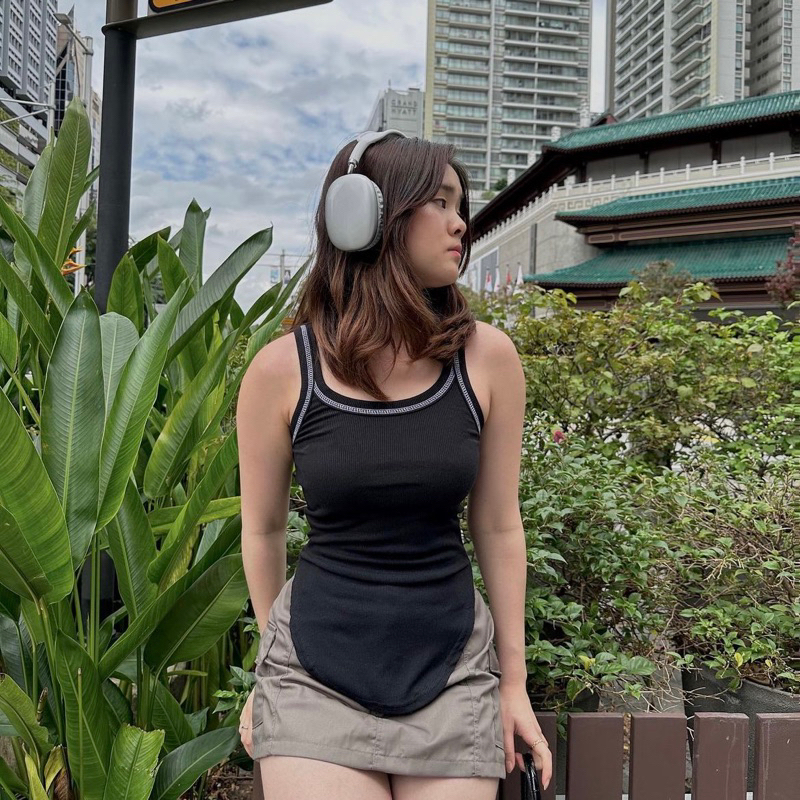 Jual RHEA TOP | Long Oval Tanktop Ribbed Knit Stretch Rib Tank Top ...