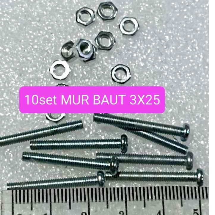 Jual 10SET MUR BAUT 3X30mm 3 X 30MM MUR DAN BAUT UKURAN 3CM MUR BAUT ...