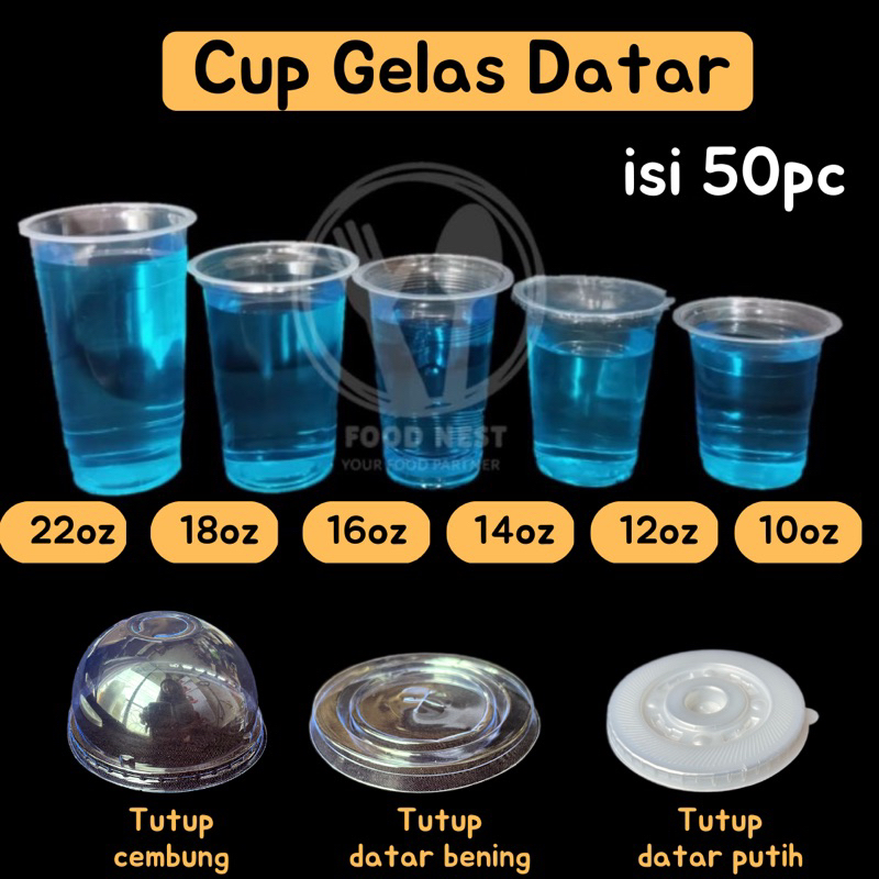 Jual [ISI 50 PC] CUP GELAS PLASTIK DATAR 12OZ 14OZ 16OZ 18OZ 22OZ DATAR ...