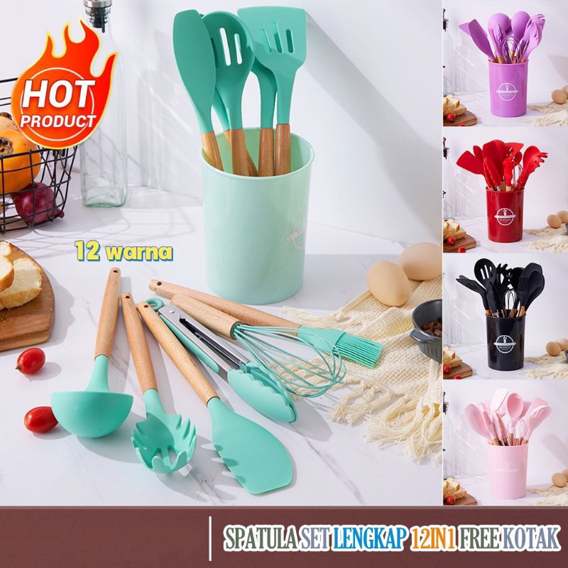 Jual Silicone Utensil Spatula Set 12Pcs Peralatan Masak Spatula Silikon ...